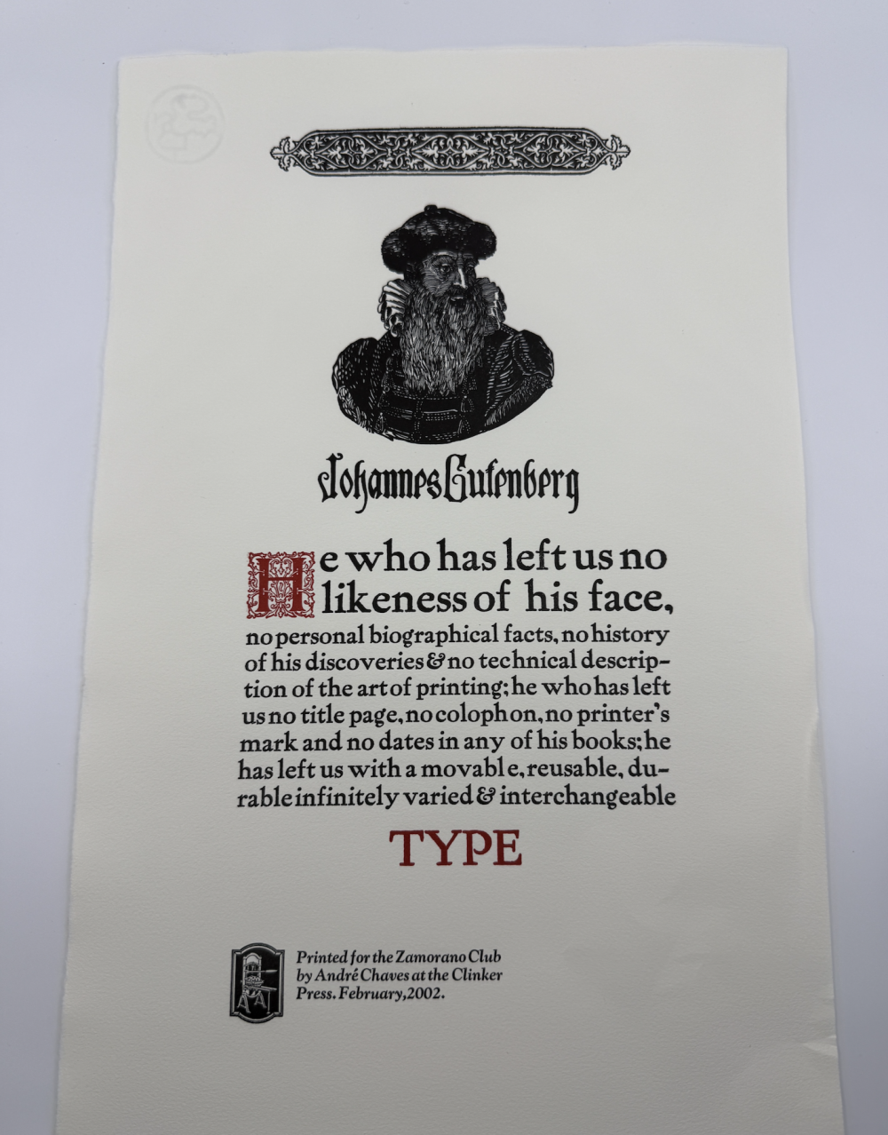 "Gutenberg" Poster - Clinker Press - The Letterpress Studio of Andre Chaves